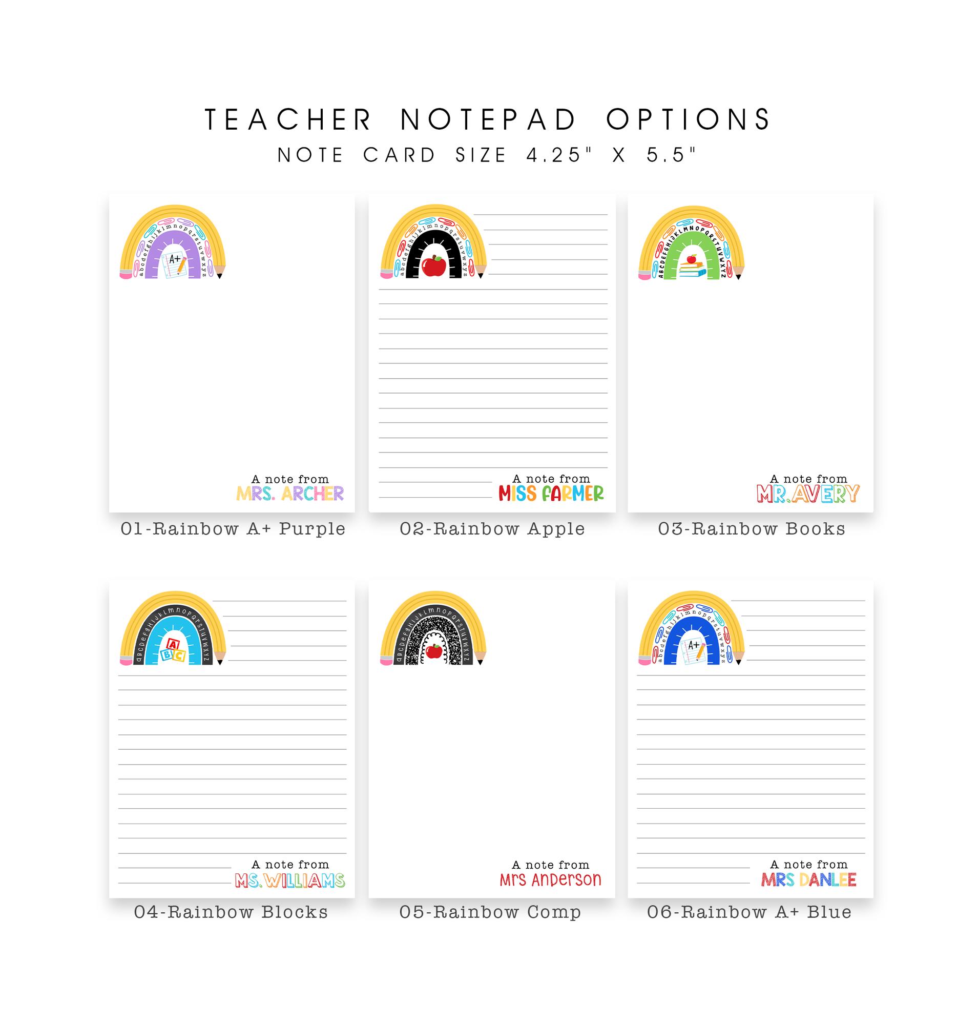 Personalized Teacher Notepad | School Rainbow Notepad | Back to School Teacher Appreciation Gift ...